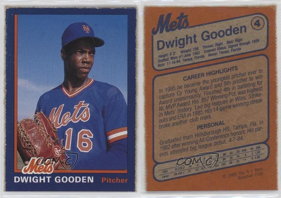 1986 New York Mets Super Fan Club Team Sheets Singles Dwight Gooden #4 ...
