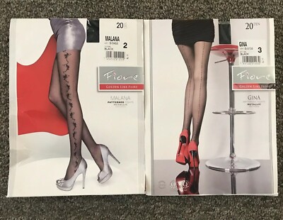 NIP 2 PAIRS FIORE PATTERNED METALLIC TIGHTS SZ 2 &3 | eBay