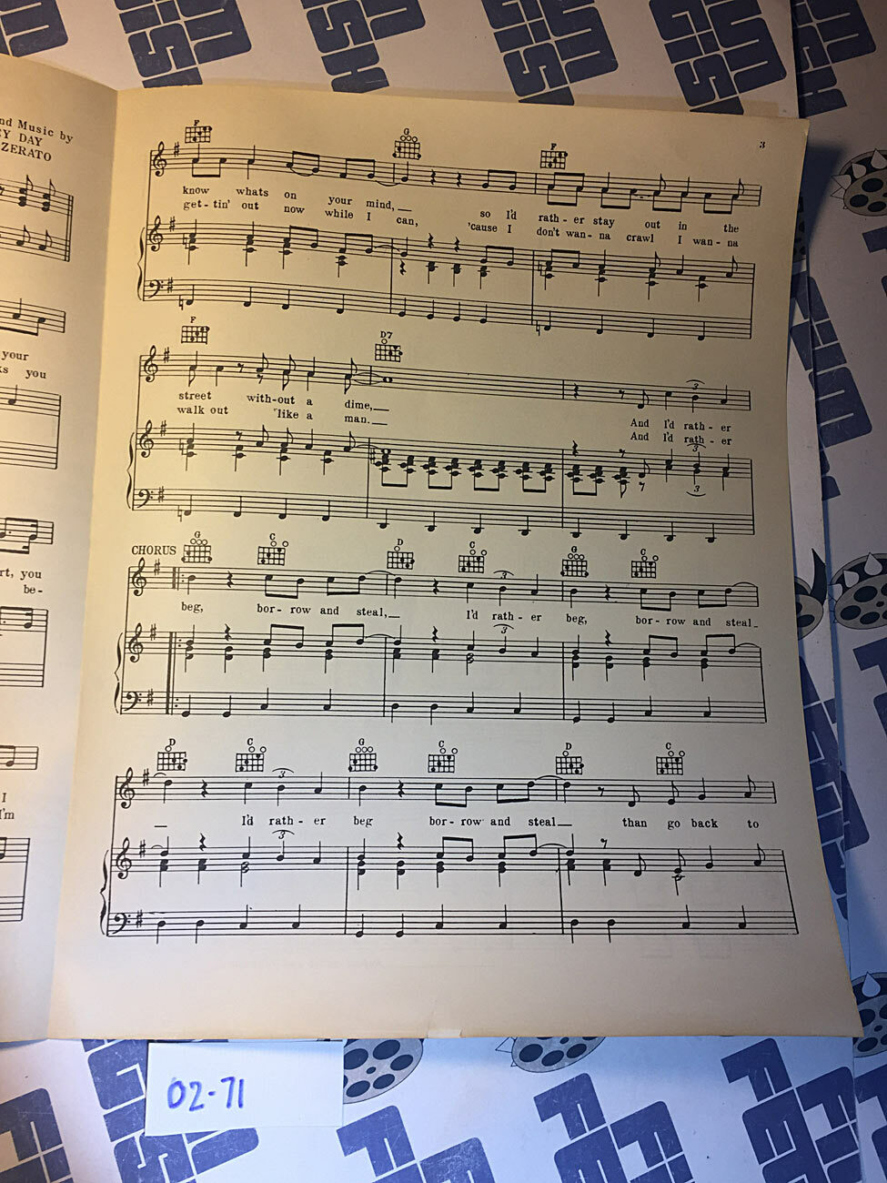 Beg Borrow and Steal Original Sheet Music Notes Recorded The Ohio ...