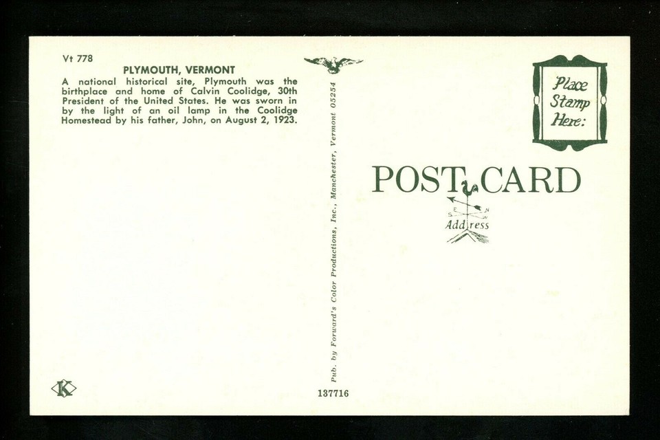 President postcard Calvin Coolidge home Plymouth, Vermont VT chrome | eBay