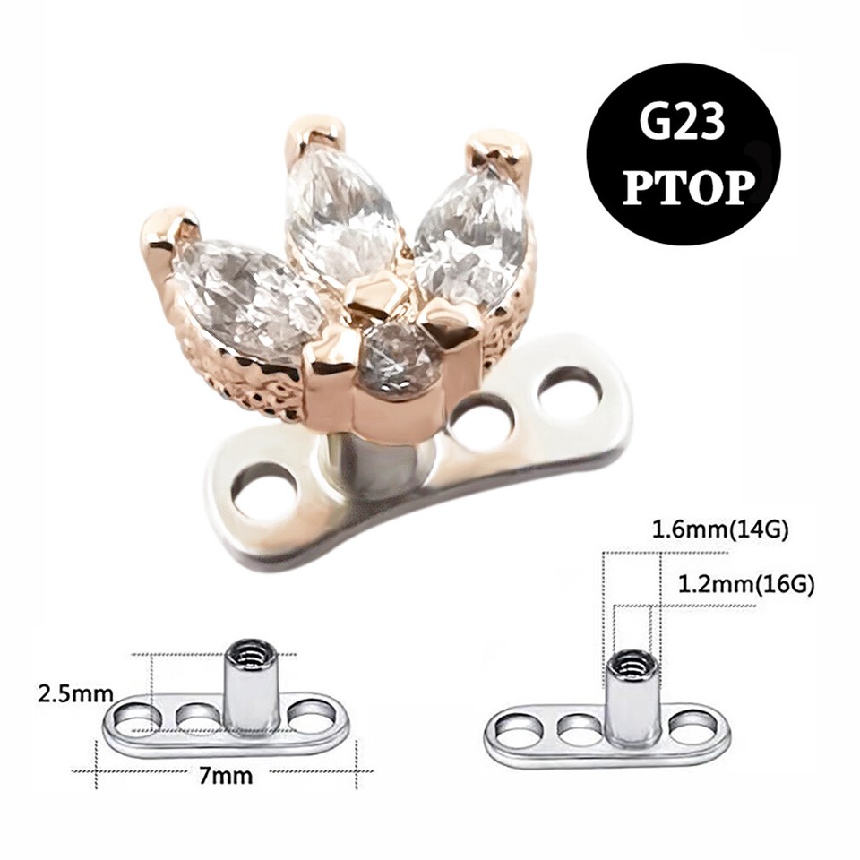 1PC Micro Dermal Anchor Top G23 Titanium Base Clear CZ Skin Diver ...