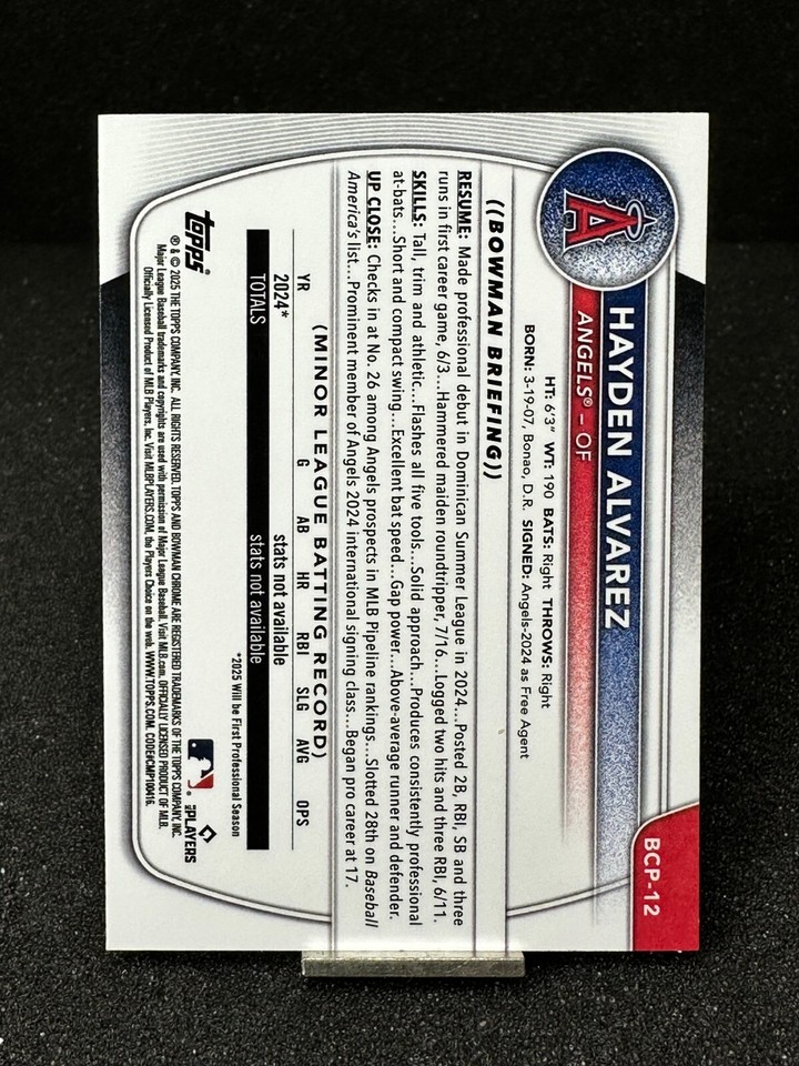 2025 Bowman Chrome 1st Prospect HAYDEN ALVAREZ #BCP-12 | eBay