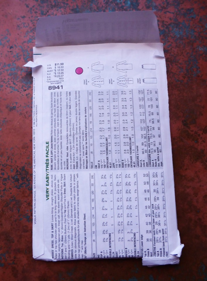 Very Easy Very Vogue 8941 Sewing Pattern Skirt Top Dress Uncut 90s Sz ...