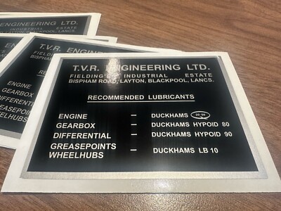 Tvr Vixen / Tuscan/ Gratura Engine Bay Sticker | eBay UK