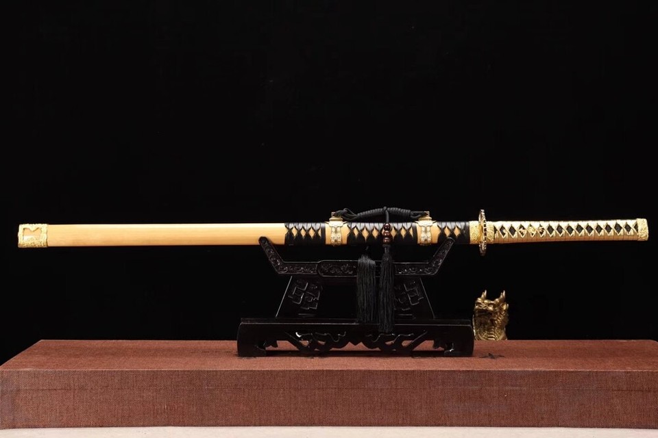 Sharp Manganese Steel Straight Edge Battle Sword Tachi Samurai Katana ...