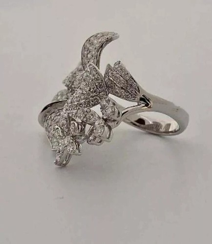 3Ct Round Cut Lab-Created Diamond 3 Flower Wedding Ring 14K White Gold ...