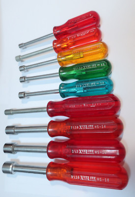Vtg std sized Xcelite nut driver set of 9 HS-8,14,16,18, No. 8,9,10,11 ...