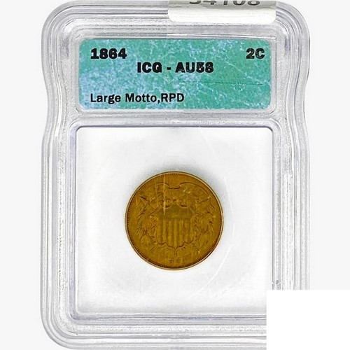 1864 Two Cent Coin Piece ICG AU58 Large Motto RPD | eBay