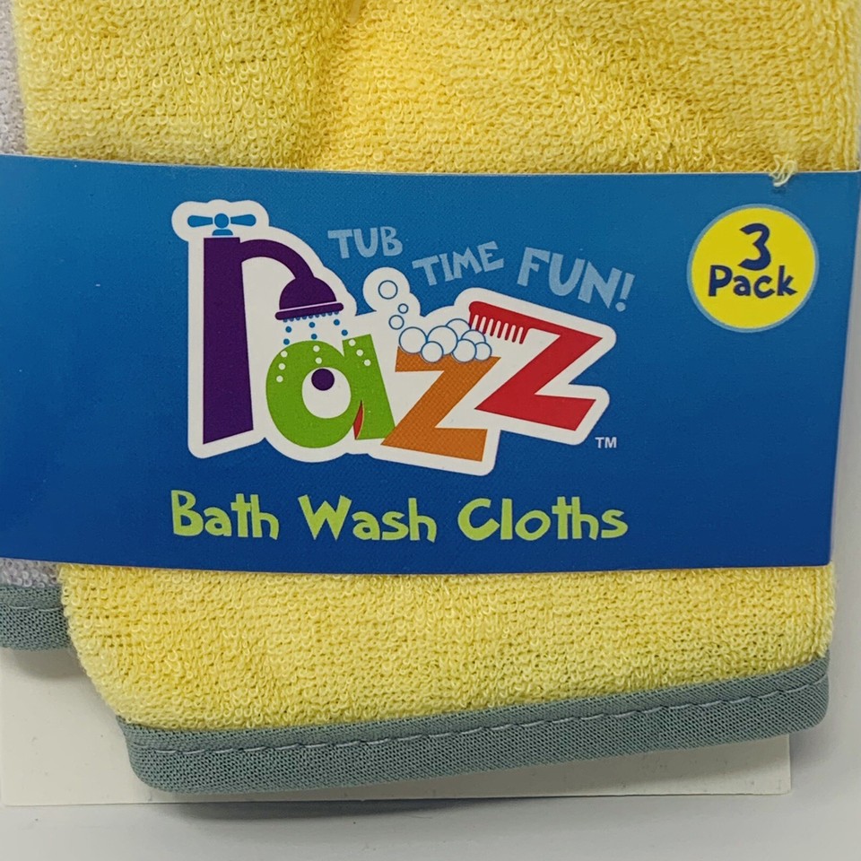 Razz Tub Time Fun 3 Pack Baby Bath Wash Cloths, Yellow & White Soft ...