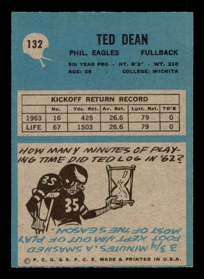 1964 Philadelphia Football #132 Ted Dean EX/MT *e1 | eBay