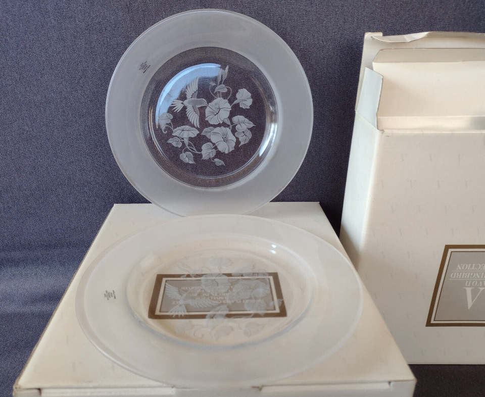Avon Hummingbird Lead Crystal 7 7/8" Dessert Plates Frosted and Etched ...