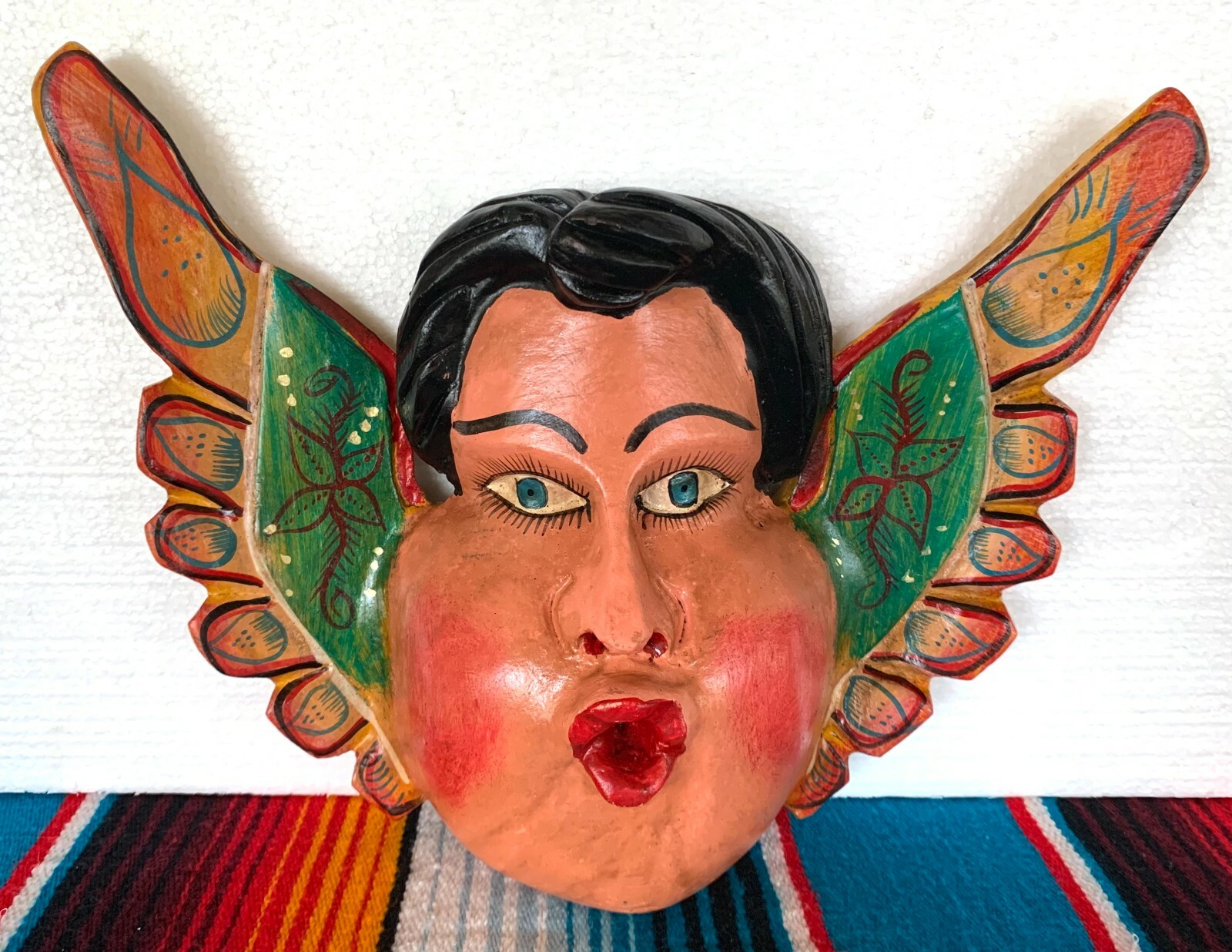 Mexican Folk Art Carved Wood Angel Cacheton Bust Wall Hanging Colonial ...