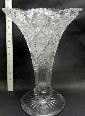 Antique TALL American Brilliant CUT GLASS TRUMPET VASE ABP | eBay