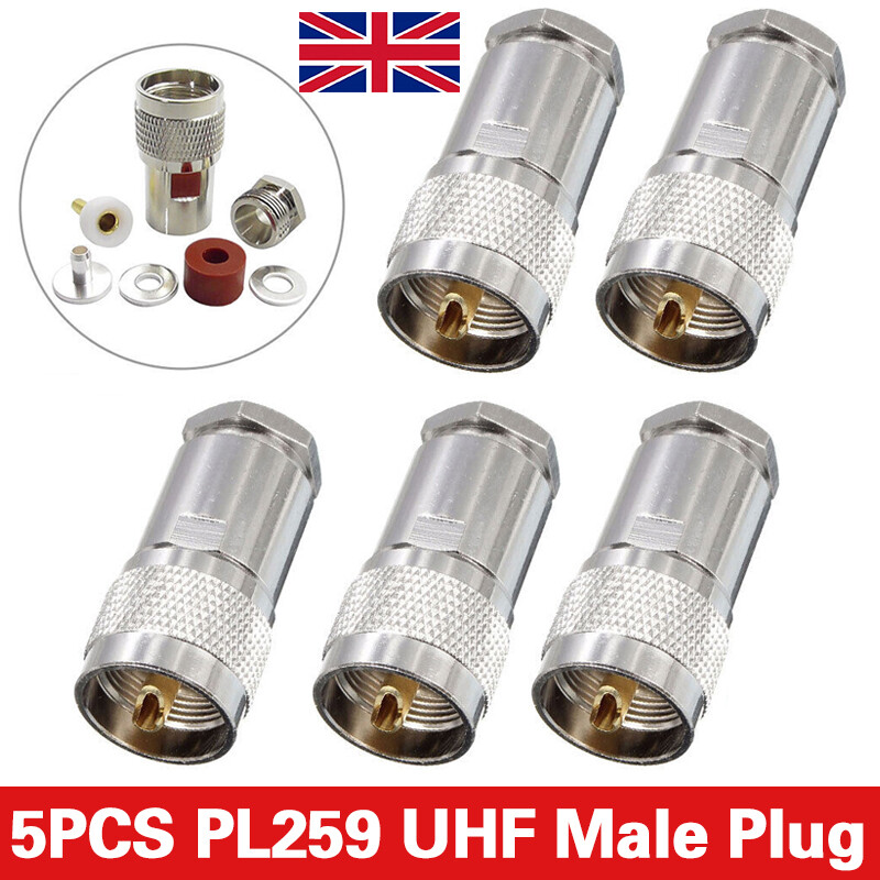 5x PL259 Male Plug for RG223 LMR195 Clamp Type Compression Connector ...