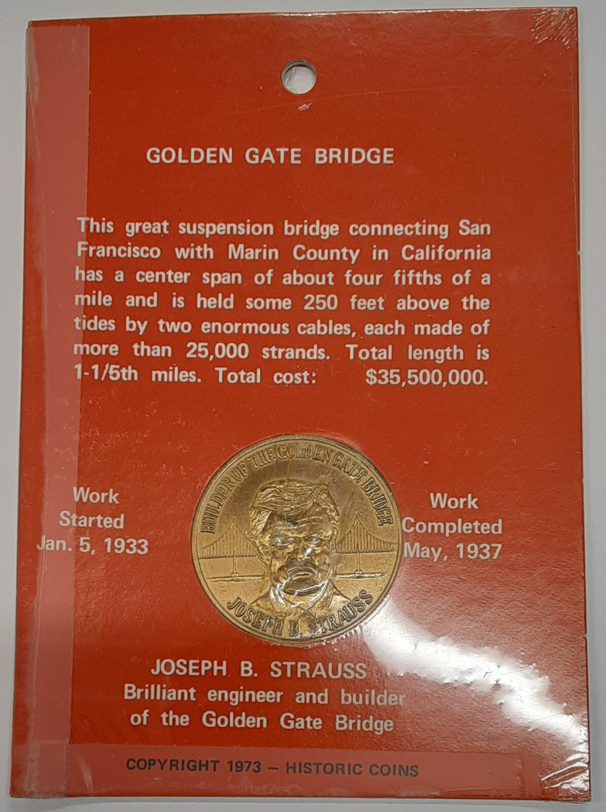 Lucky Golden Gate Bridge "Coin" in Card | eBay