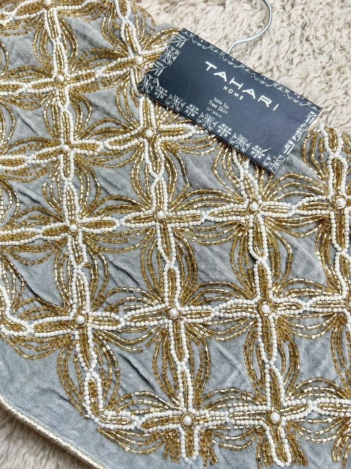 NWT TAHARI HOME LUXURY VELVET TABLE TOP BEADED CHRISTMAS TREE SKIRT 24 ...