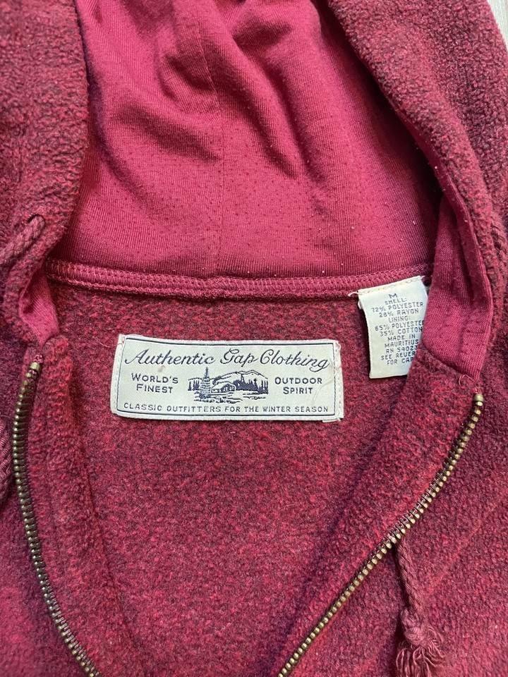 VTG Gap Pullover Hoodie Mens Medium Burgundy Zip Outdoor Spirit Classic ...