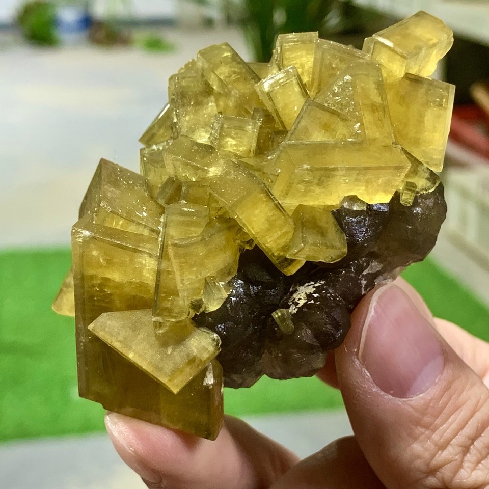 220G Shiny Golden Cuboid Barite Crystal Based on the Purple Spherical ...