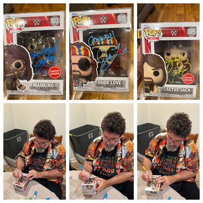 AUTOGRAPHED MICK FOLEY 3 FACES OF FOLEY FUNKO POPS MANKIND,DUDE LOVE ...