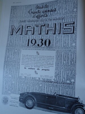 automobile MATHIS 1930 à STRASBOURG publicité papier ILLUSTRATION 1930 ...