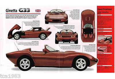 GINETTA G33 / G-33 SPEC SHEET / Brochure: 1990,1991,1992,1993,..... | eBay