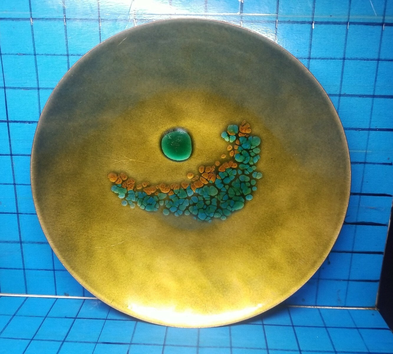 Vtg Bovano of Cheshire CT Enamel on Copper 9" Bowl-Plate USA Abstract ...