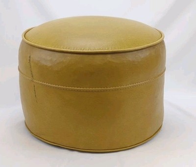 Vtg Mid Century Hassock Vinyl Ottoman Foot Stool Round Yellow Gold | eBay