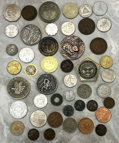 BIG LOT💥Mixed Tokens-USA & Foreign Coins Exonumia-Copper-Silver tone ...