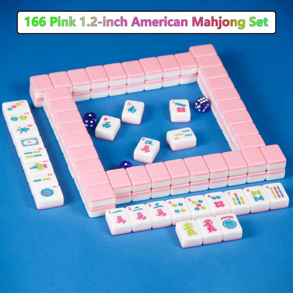 Stylish 166 Pink Mahjong Game Set with Lightweight 1.2-inch Melamine ...