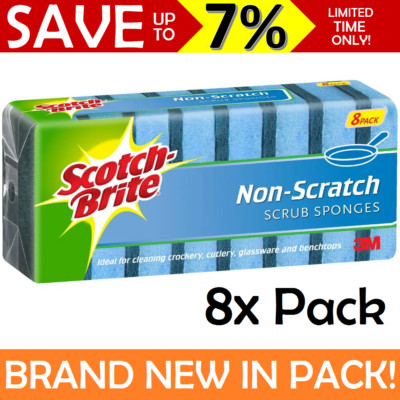 NEW 8x Pack Scotch Brite Non Anti Scratch Foam Scourer Sponge Clean ...