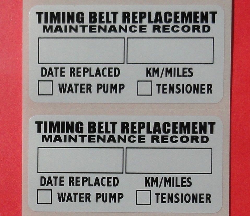 Qty 40 TIMING BELT WATER PUMP TENSIONER REPLACEMENT STICKER DECAL 2x1 ...