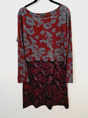 Nally & Millie Women's Burgundy Gray Floral Knee Length Dress Shift ...