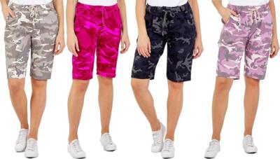 Women's Italian Camo Print Stretch Tie Shorts Capri Chino Magic Pants ...