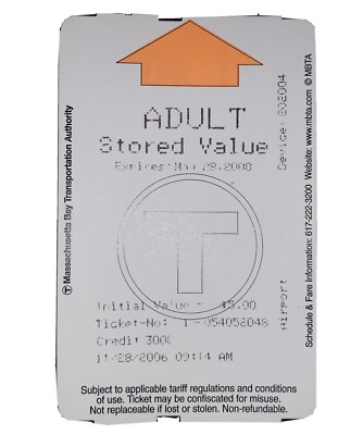 Boston Metro MBTA Charlie Subway Ticket Farecard fare card paper 2006 ...