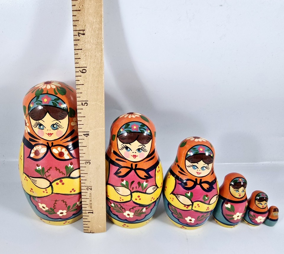 Vintage Russian wooden nesting doll 5.5-1" Matryoshka Hand carved ...