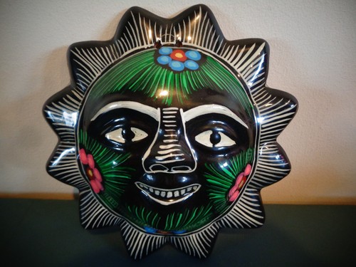 VINTAGE FOLK ART MEXICAN POTTERY AZTEC SUN WALL PLAQUE | eBay