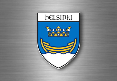 Sticker decal souvenir car coat of arms shield city flag helsinki ...