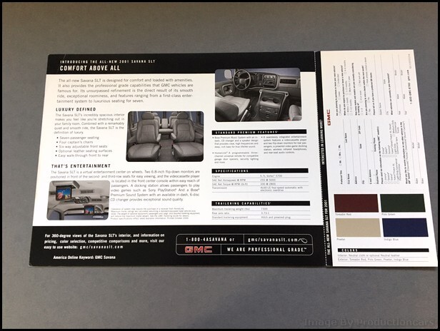 2001 GMC Savana SLT Van Original 1-page Car Sales Brochure Leaflet Spec ...