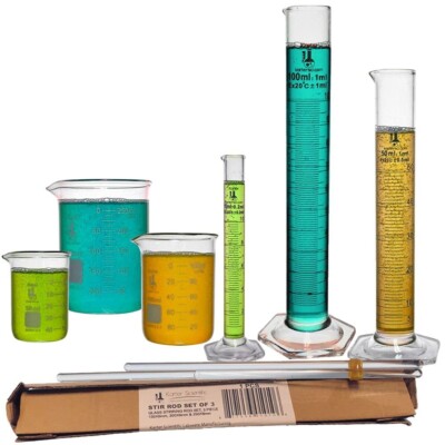 Glass Graduated Cylinder Set, Glass Beaker Set, 3 Glass Stirring Rods ...