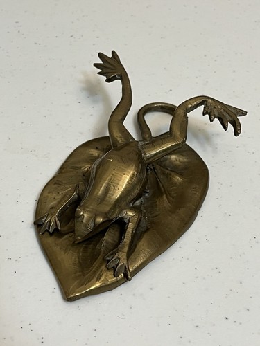 Vintage Brass Leaping Frog on Lily Pad Spring-Action Paper Holder, Desk ...