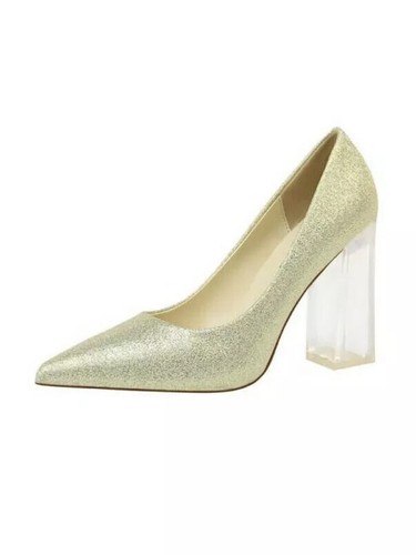 Éscarpins Chaussures Transparent Élégant Or Talon Carré 10 Cuir ...