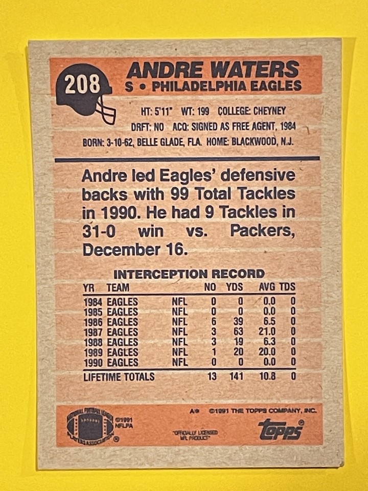 Andre Waters 1991 Topps Base #208 Philadelphia Eagles | eBay