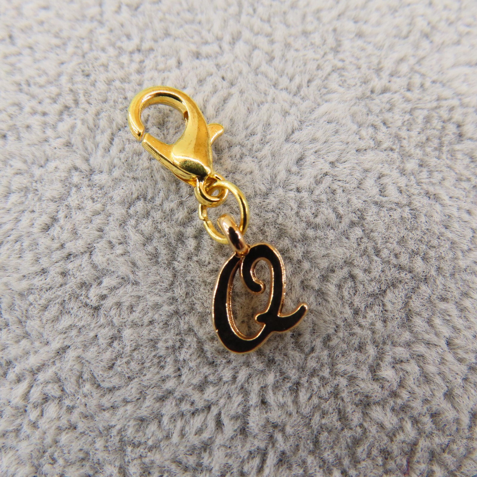 Initial CURSIVE LETTER Q Charm Zipper Pull Keychain Add On Clip Gold ...
