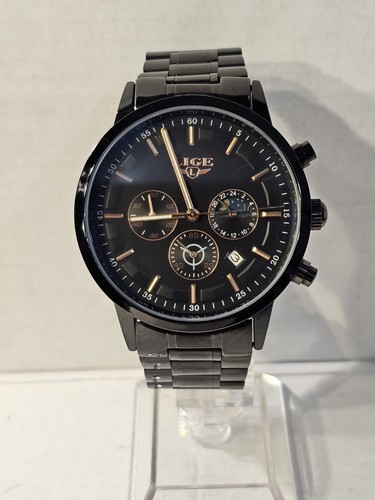 LIGE MENS WATCH "FOR DREAM" 1853 STAINLESS STEEL MOONPHASE WR ...