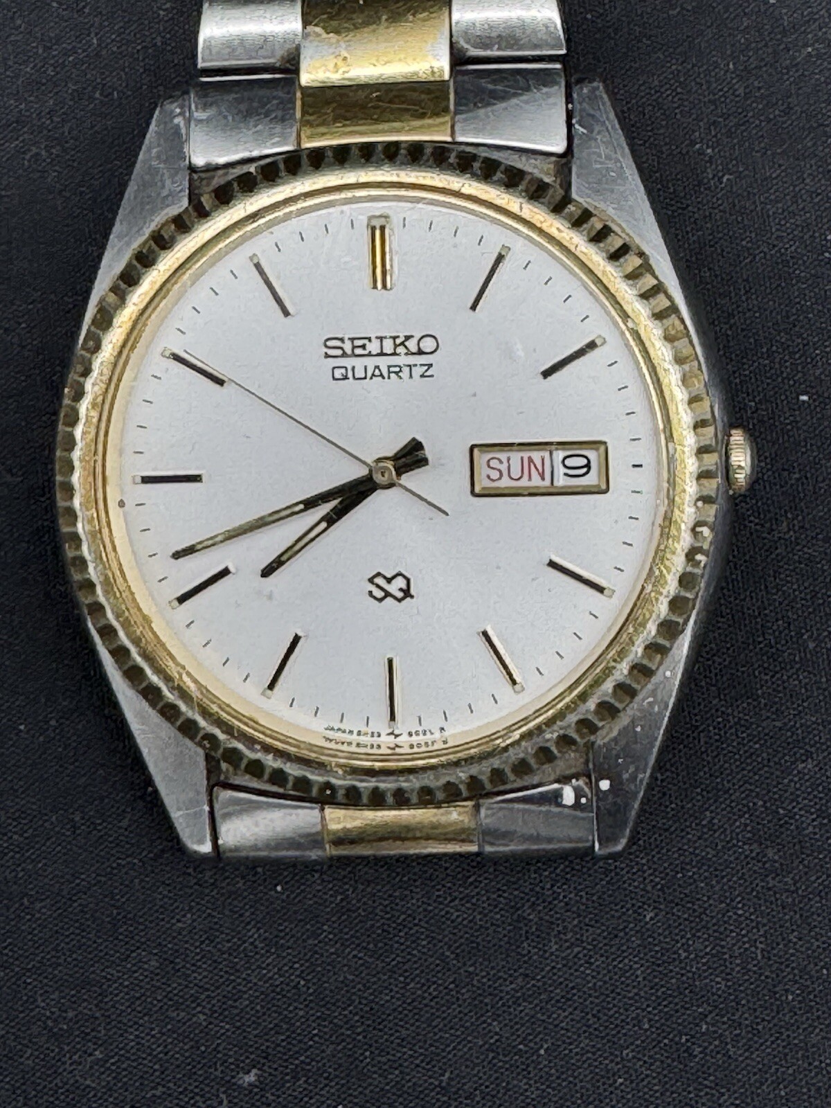 Vintage Seiko SQ Watch Men 36mm White Dial Two Tone Daydate 5H23-8029 ...