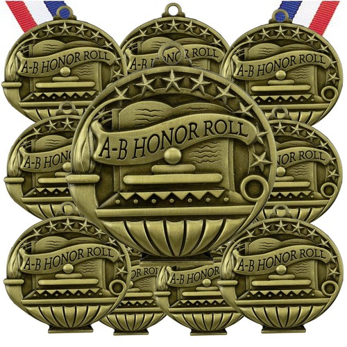 A-B Honor Roll Gold Medals Trophy Award with Neck Ribbons APMG-737 ...