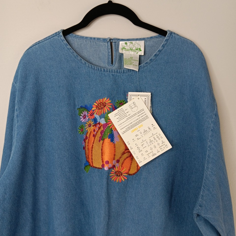Quacker Factory Denim Top Women's Size 2X Tunic Shirt QVC Pumpkin ...