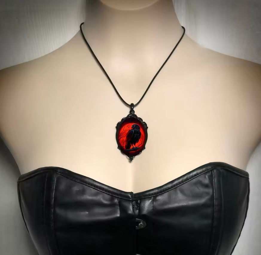 Raven Crow Bird Gothic Pendant Jewelry Vintage-Black Victorian Necklace ...