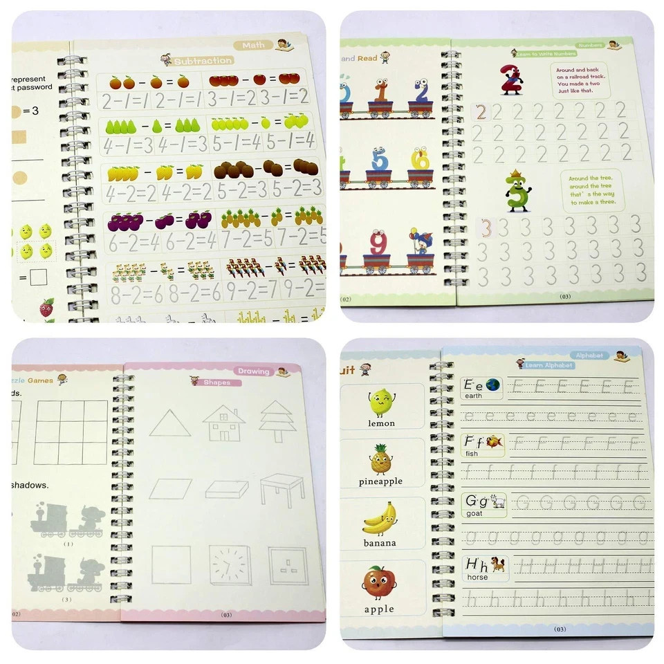 4 Pack Grooved Writing Books Magic Copy Handwriting Practice for Kids 3 ...