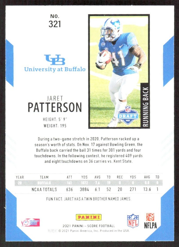 2021 4843B Score Jaret Patterson Rookie Buffalo Bulls #321 | eBay